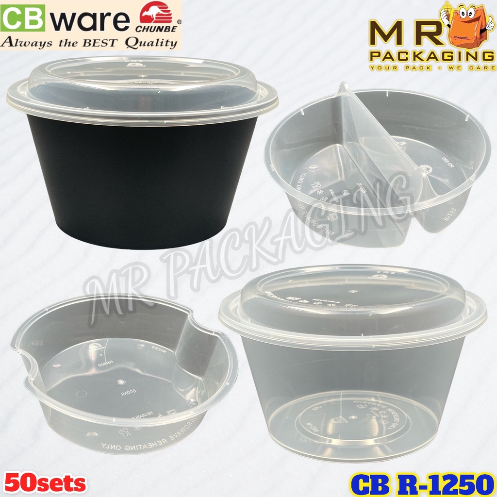 CB R1250 Compartment Black / Clear Round Container with Dome Lid ...