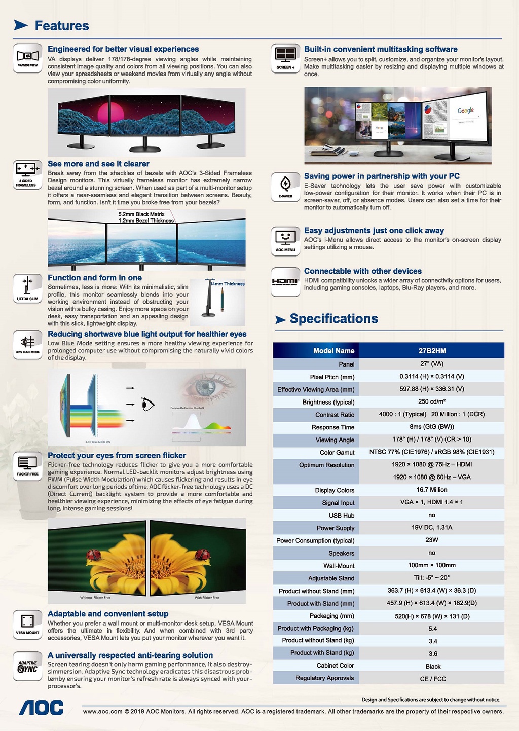 AOC 27" 27B3HM 75Hz / 27B2HM2 4ms 100Hz / 27B30H 1ms overclock to 120Hz ...