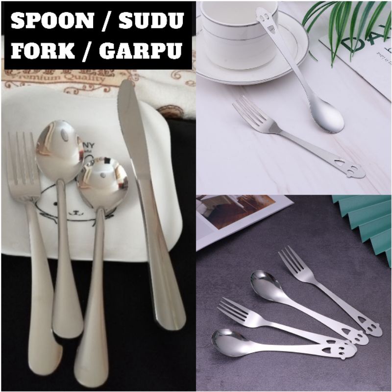 Stainless Steel Spoon Fork & Steak Knife / Sudu / Garpu / Pisau Stik ...