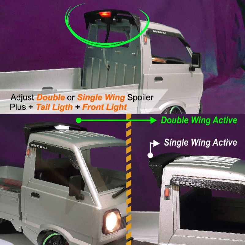 WPL D12 Spoiler PLUS Double or Single Wing Adjustable LIGHTS | Shopee ...