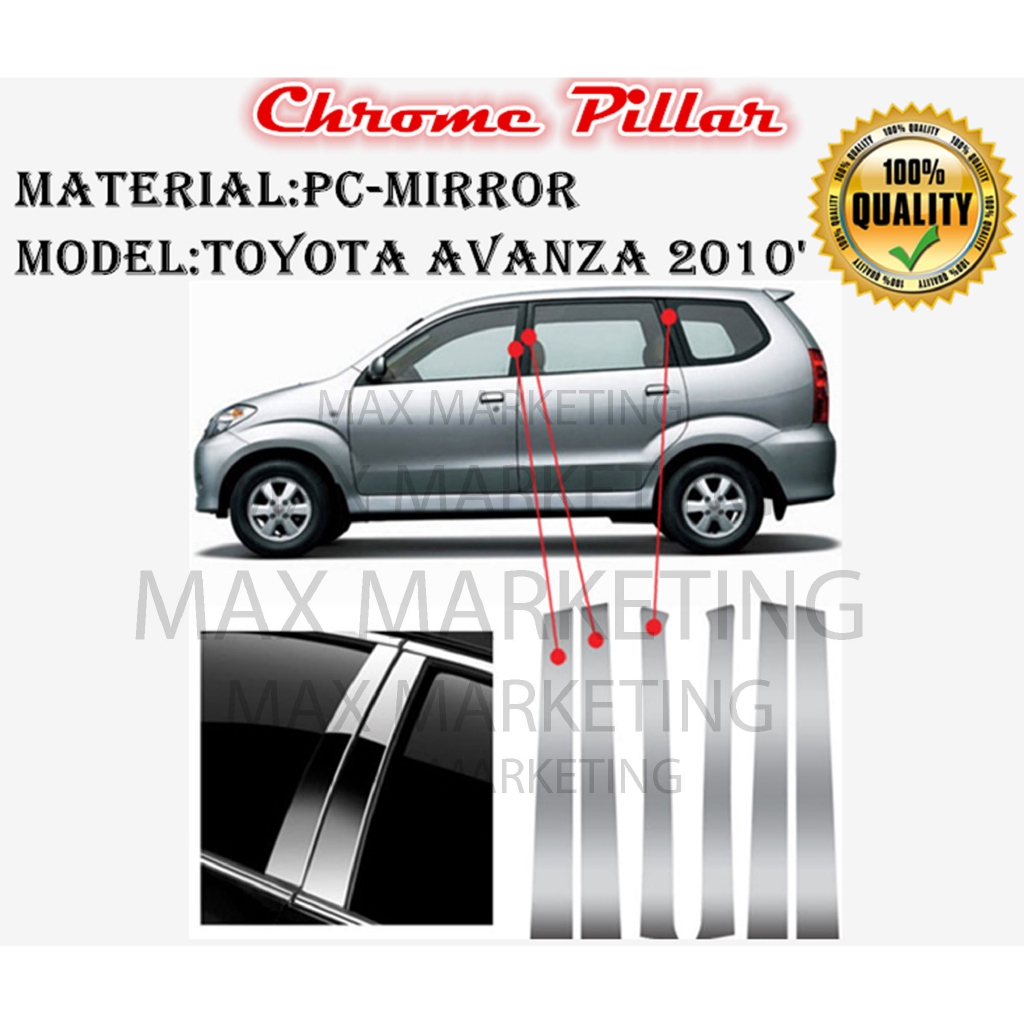 TOYOTA AVANZA 2010' CHROME PILLAR DOOR WINDOW PILLAR TRIM COVER (1 SET ...