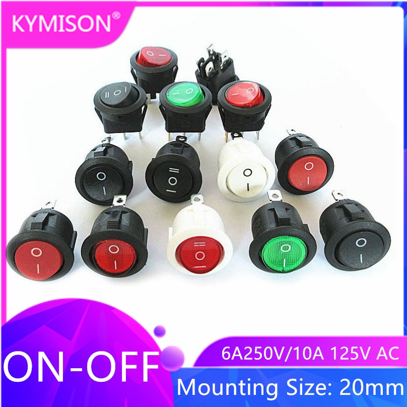 10PCS ON/OFF Round Rocker Toggle Switch 6A/250VAC 20MM ON-OFF Plastic ...