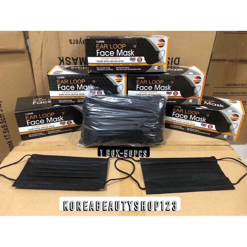 50pcs Full Black colour 3ply Face mask Non Medical Disposable Mask full ...