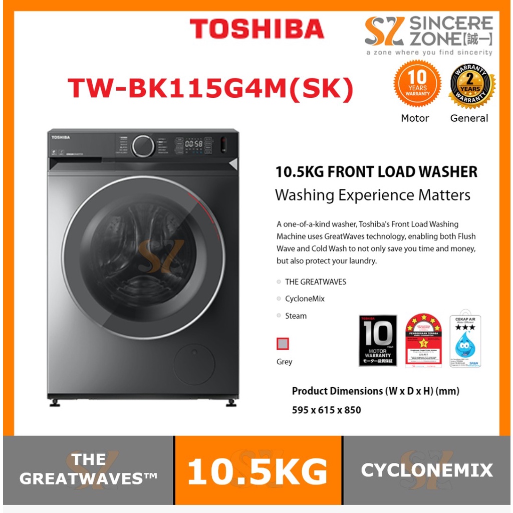 Toshiba TW-BK115G4M(SK) 10.5KG Front Load Washing Machine | Shopee Malaysia