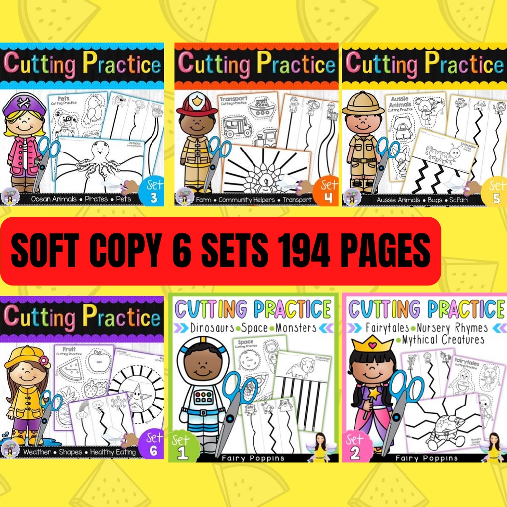 (PDF) Kindergarten fine motor skill cutting practice worksheet 6 sets ...