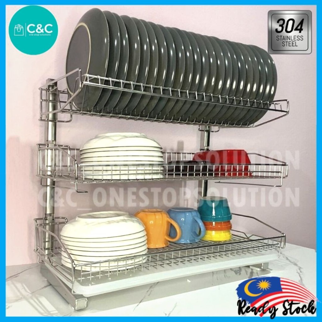 3 Tier Stainless Steel Dish Rack Kitchen Dish Drainer Rack Stainless ...