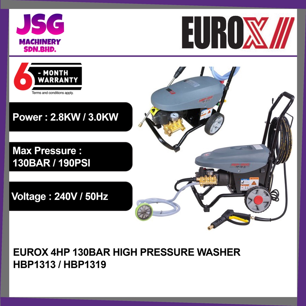 EUROX 4HP HBP1313 High Pressure Washer 130bar 240v 3.0Kw / HBP1319 High Pressure Washer 2.8kw ...