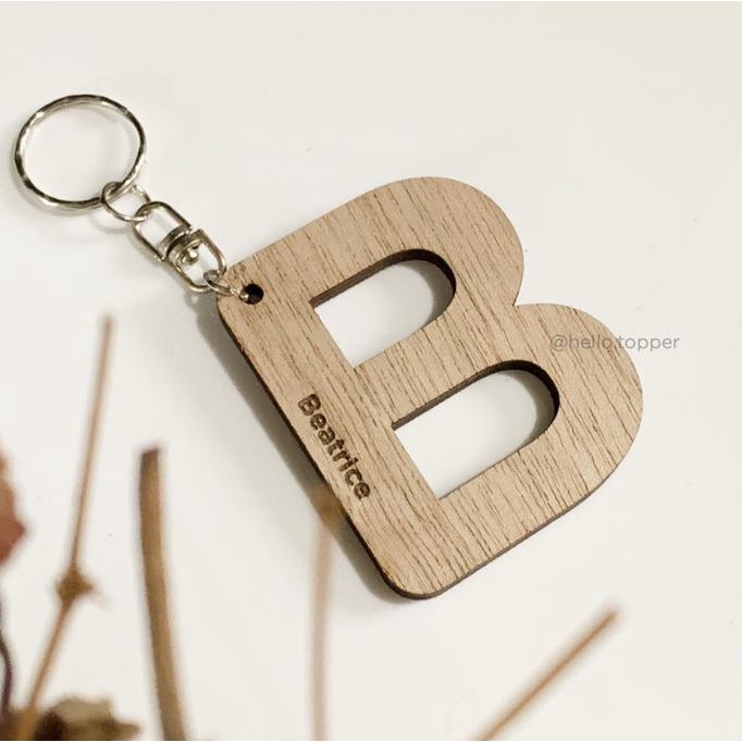 Custom Wooden Key Chain Alphabet Letter Engraving Wood Keychain