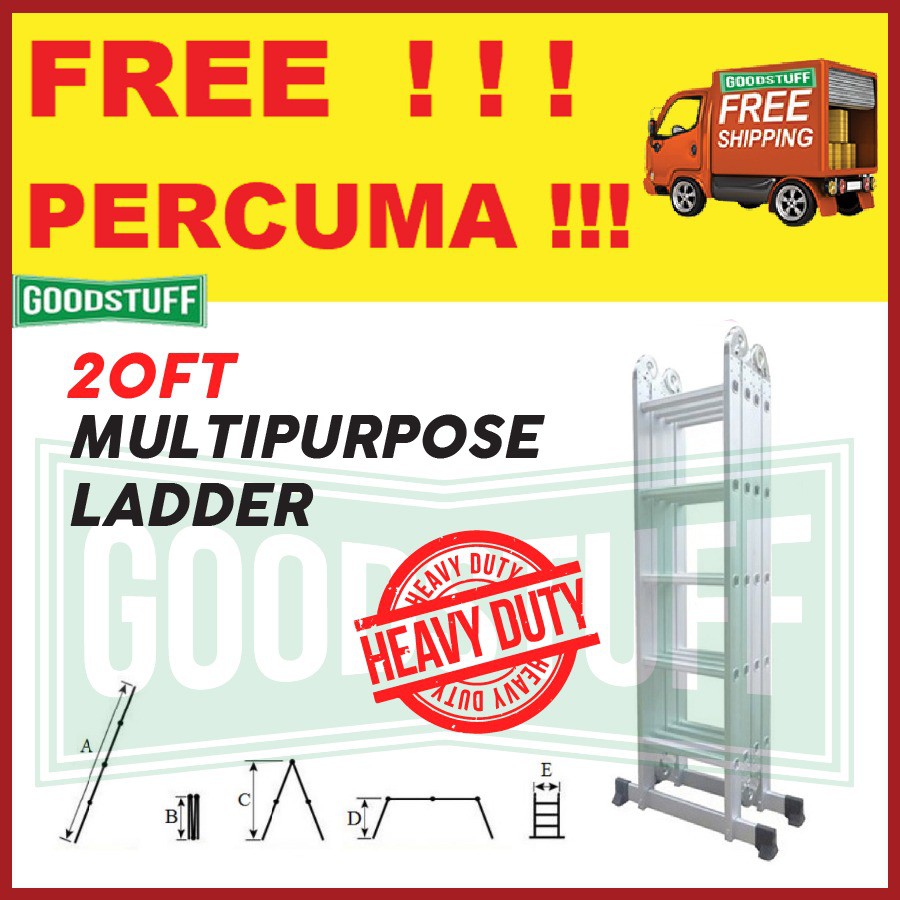 100% HEAVY DUTY 20 STEP MULTIPURPOSE ALUMINIUM LADDER TANGGA RUMAH ...