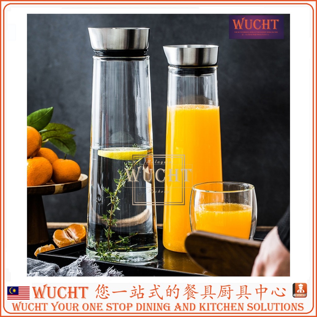 【WUCHT】1.5L Glass Water Carafe Pitcher 1.5L with Stainless Steel Lid ...
