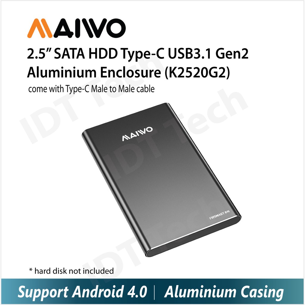 Maiwo 2.5” SATA HDD Type-C USB3.1 Gen 2 Aluminium Enclosure (K2520G2 ...