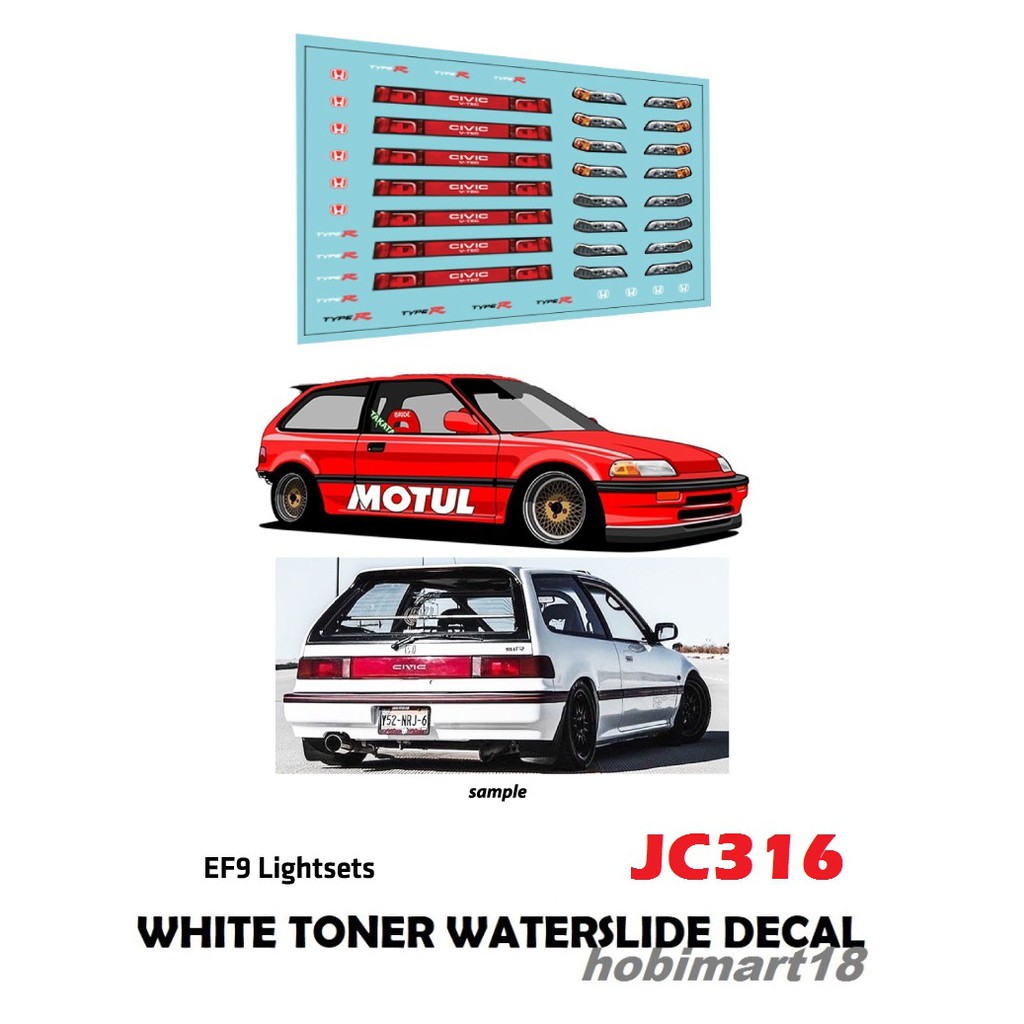 JC316 - EF9 LIGHT DECALS Hotwheels 1:64 diecast custom white toner ...