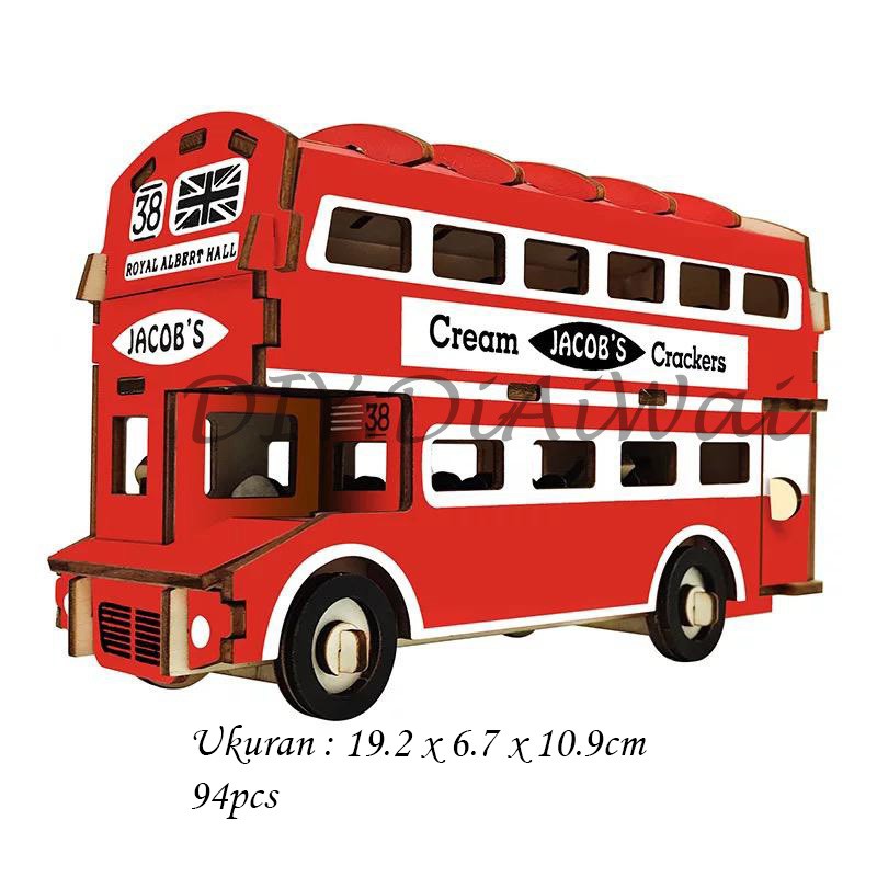 KAYU DIY 3D puzzle made of wood, 2 tier Bus model, children's ...