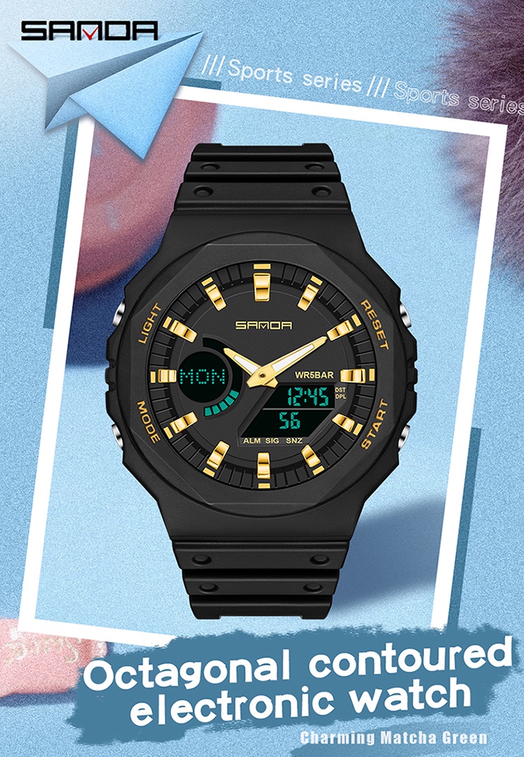 SANDA New Military Sports Men's Watches Waterproof Dual Display Quartz ...