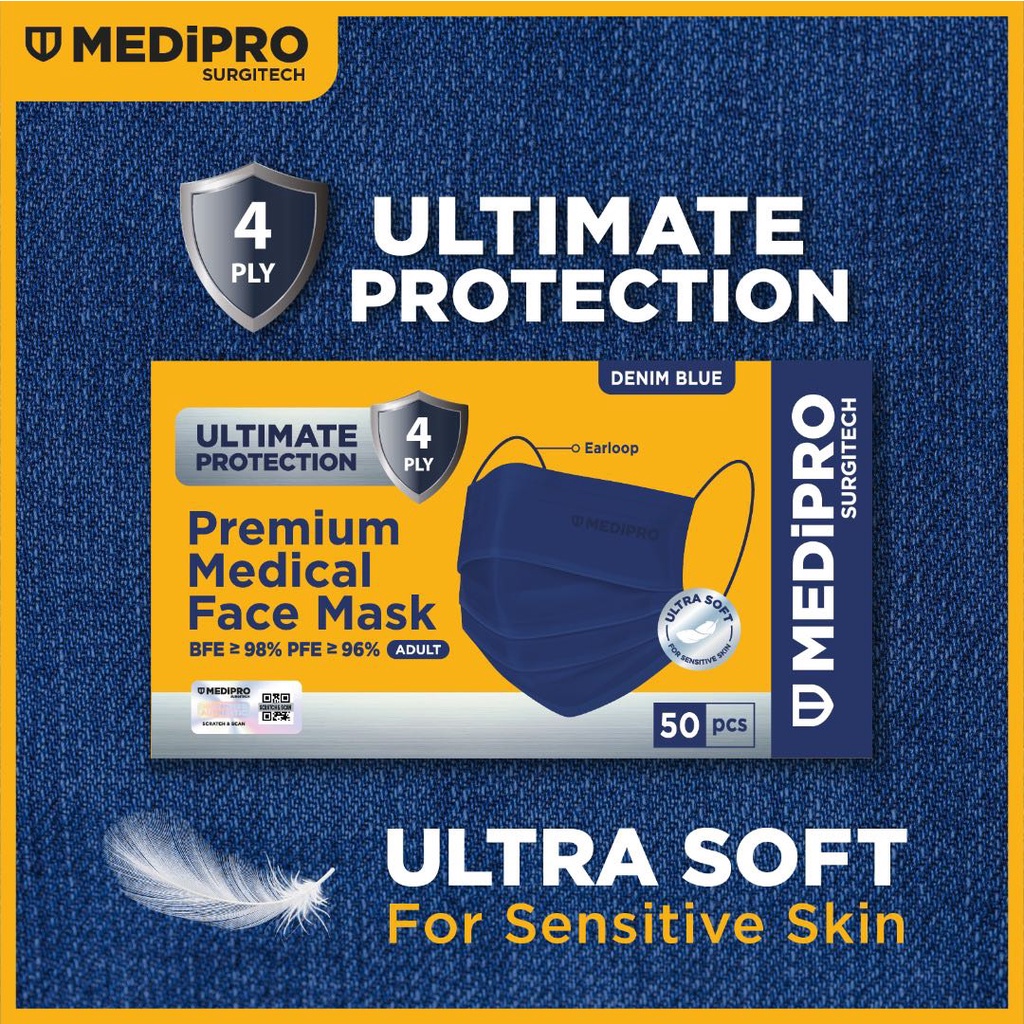4PLY DENIM BLUE MEDIPRO SURGITECH PREMIUM 4PLY MEDICAL FACE MASK ...