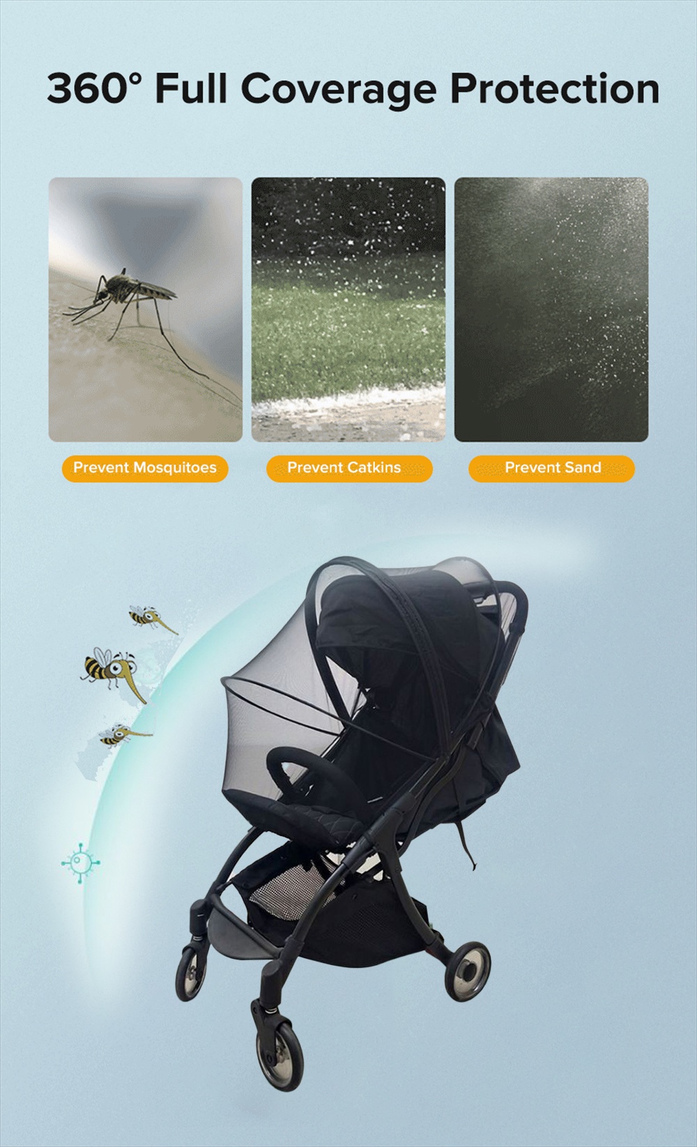 EZYLITTLES Baby Stroller Mosquito Net Full Cover Universal Use Upgrade ...