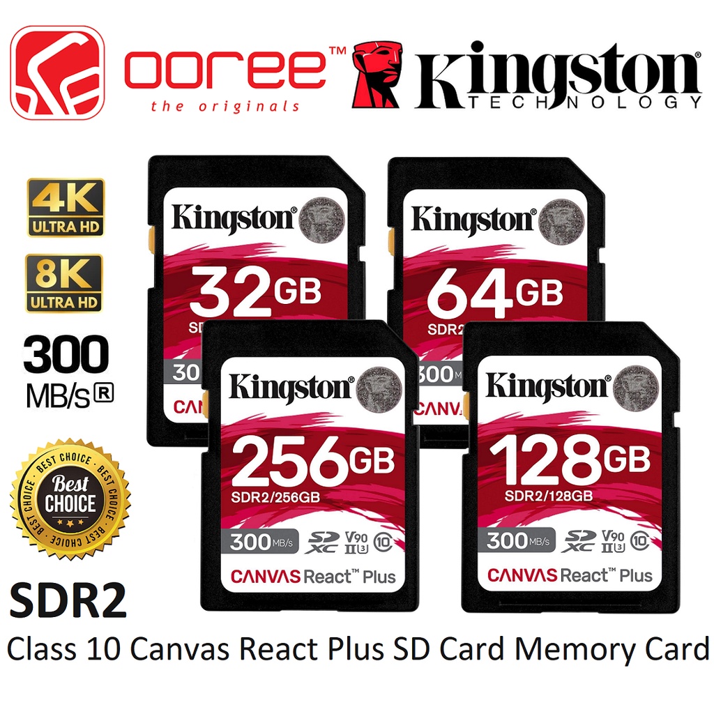 KINGSTON SDR2 CANVAS REACT PLUS CLASS 10 SD CARD MEMORY CARD FOR UHD-II 4K/8K PROFESSIONAL ...