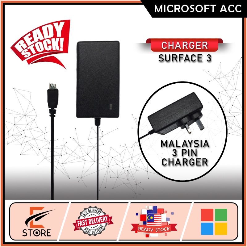 3A 3 PIN Malaysia Plug Power Adapter Tablet Charger for Microsoft ...