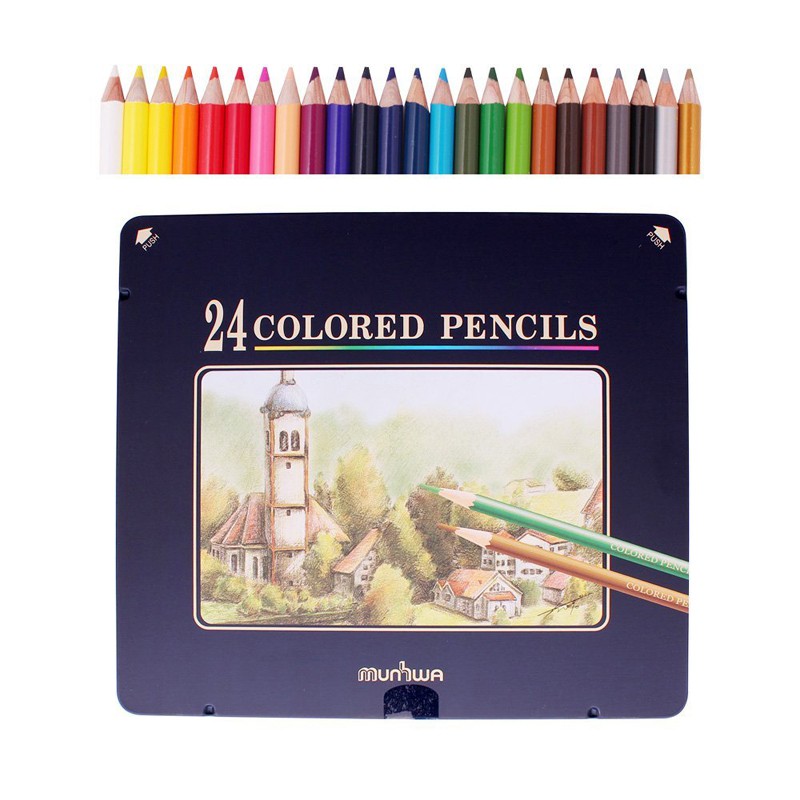 Munhwa 24 Colors Pencils Set Tin Case Fine Drawing for Writing Sketching High quality | Shopee ...