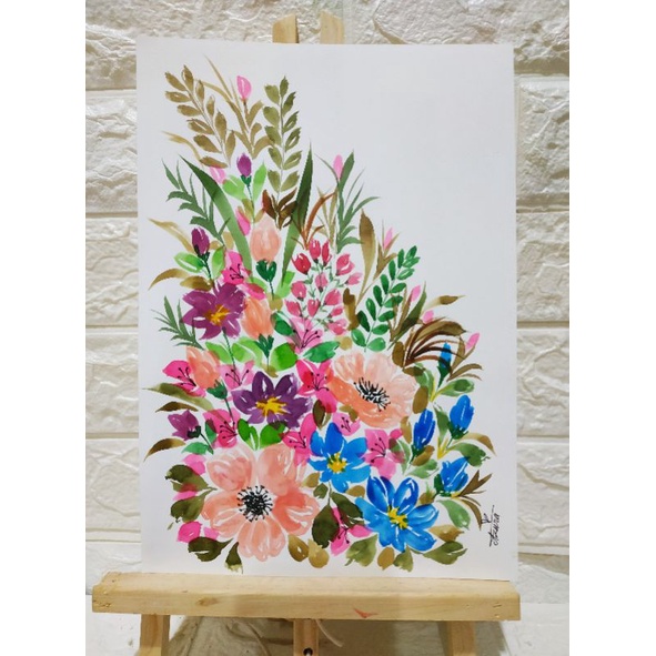 Lukisan watercolor floral, saiz A4 termasuk frame. | Shopee Malaysia