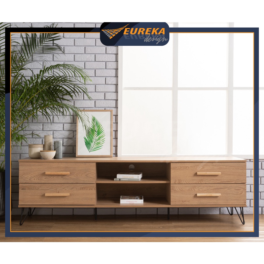 EUREKA DIY 6ft TV Cabinet Console Hall Drawer Modern Wood Metal / Almari Kabinet SAMOS (Self ...