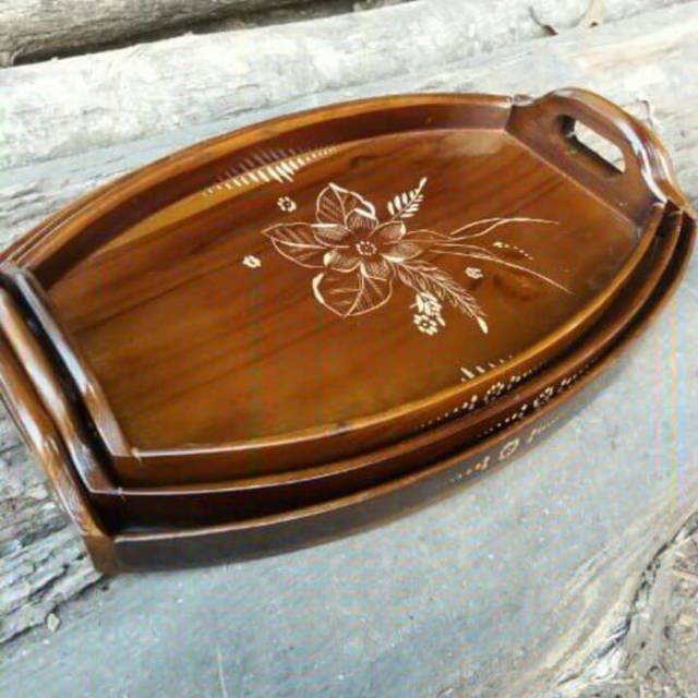 KAYU Oval tray/tray set of 3 made from genuine teak wood | Shopee Malaysia