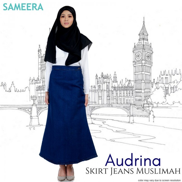 Skirt Jeans Muslimah Audrina | Skirt Jean Labuh Muslimah Denim Plus ...