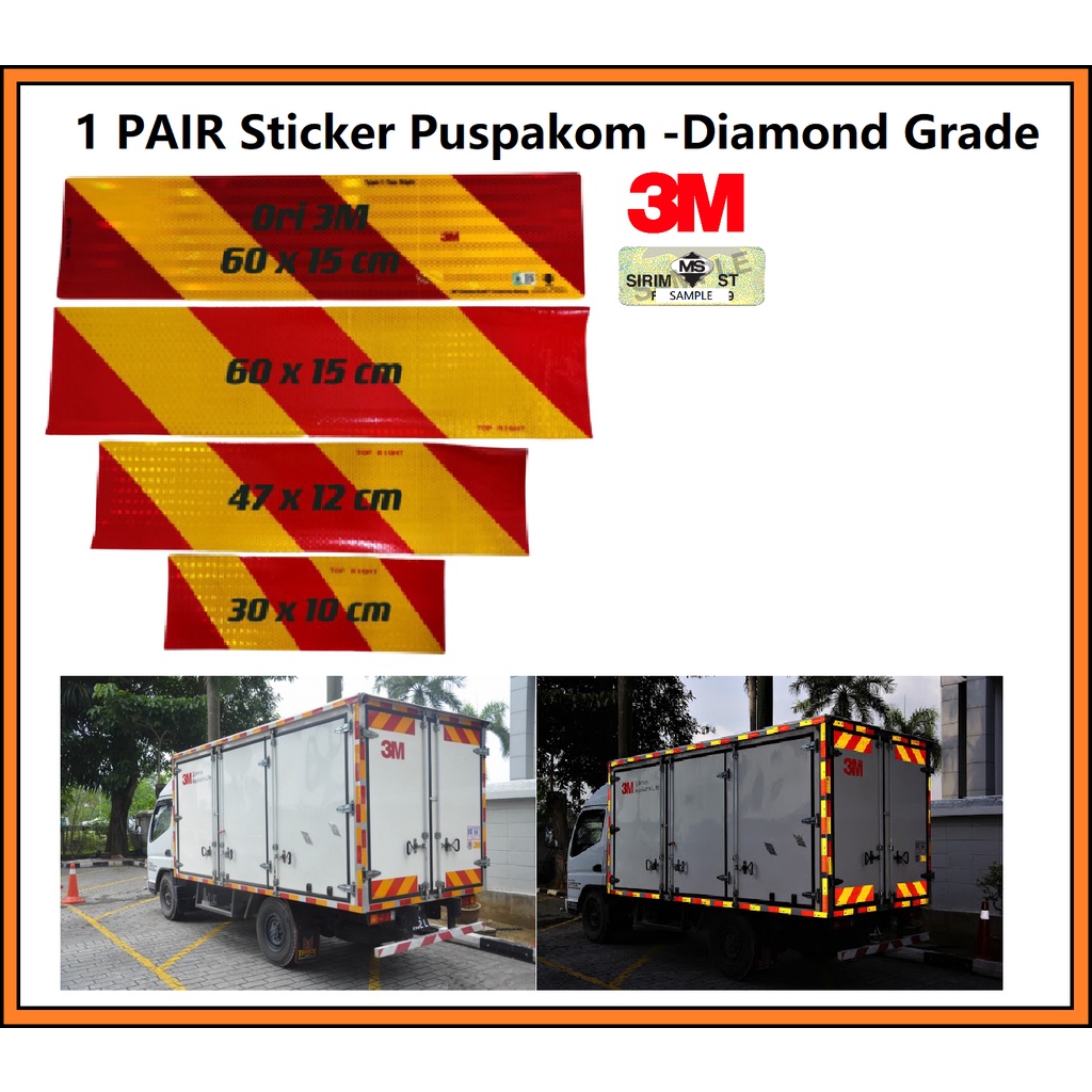 1 PAIR Sticker puspakom #3M Sirim reflective reflector sticker#diamond ...