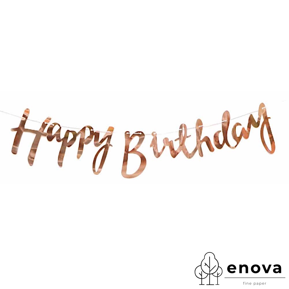 Cursive Happy Birthday Paper Bunting Banner Set Rose Gold (Birthday ...
