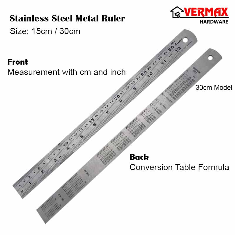 Sandy Stainless Steel Metal Ruler / Pembaris besi 15cm / 30cm inch cm ...