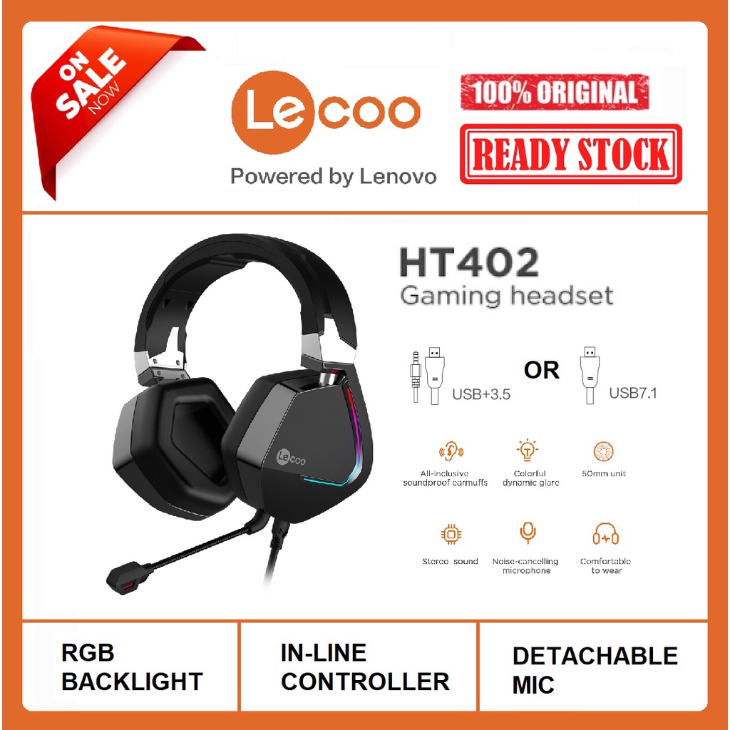 🔥READY STOCK🔥 LECOO HT402 USB / 3.5MM + USB WIRED GAMING HEADSET | RGB BACKLIGHT | IN-LINE ...