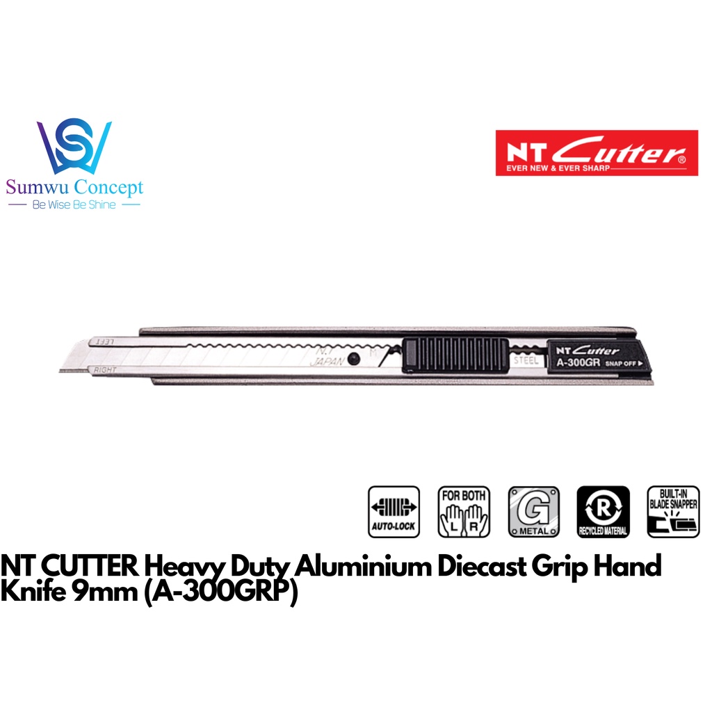 NT CUTTER Heavy Duty Aluminium Diecast Grip Hand Knife 9mm (A-300GRP ...