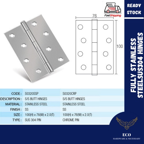 3",3-1/2",4" Stainless Steel SUS304 Hinges Fully/Engsel/Ensel Pintu白钢门铰 ...
