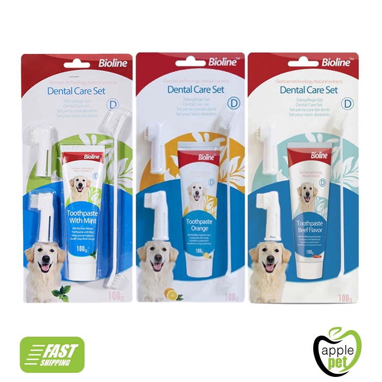 BIOLINE Cats & Dog Toothbrush Toothpaste Dental Care Set For Pet 100g ...