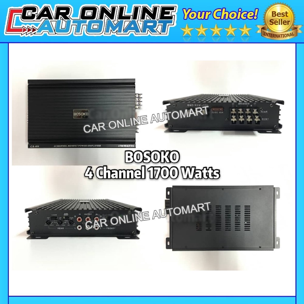 BOSOKO high power 4 Channel Car Power Amplifier Max 1700Watts - SIZE ...