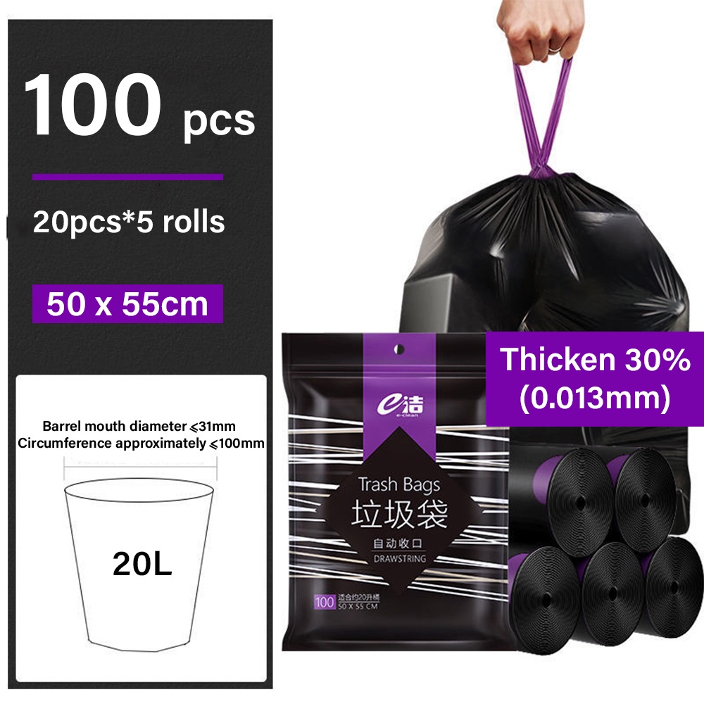 [4 SIZES] Borong365 Drawstring Disposable Garbage Bag Strong Plastic ...