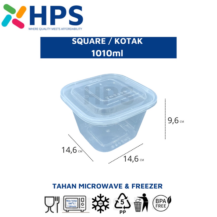 Thinwall 1010ml Plastic Container Box Mica Take Away Dimsum Square ...