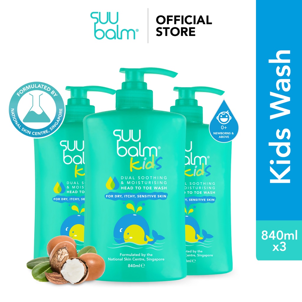 Suu Balm Kids Soothing & Gentle Creamy Head To Toe Wash 840ml x3 ...