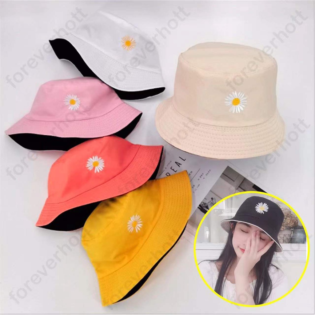 Bucket Hats Summer Fashion Girls Topi Pancing Hat Daisy Embroidery ...
