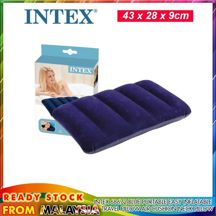 INTEX 68672 Blue Portable Easy Inflatable Travel Pillow Air Cushion ...