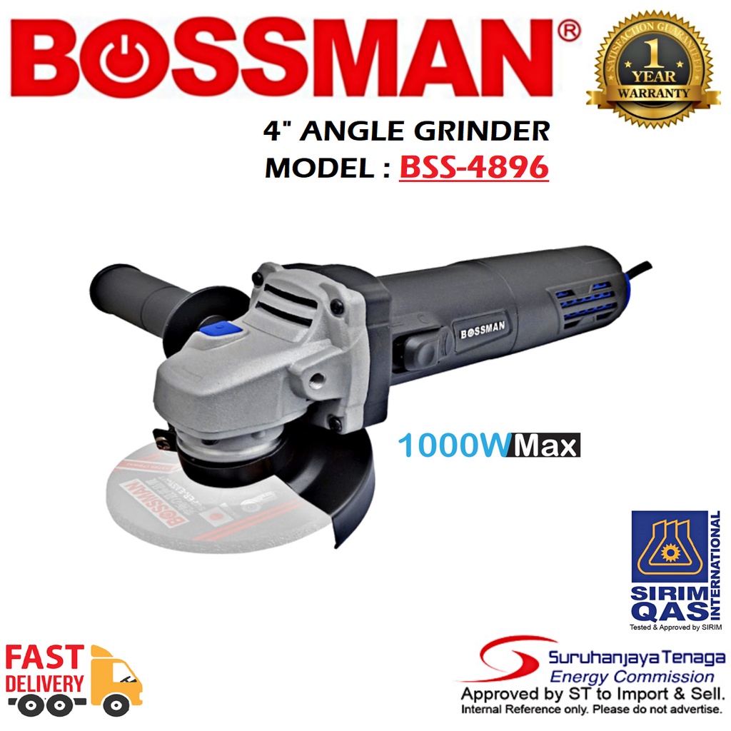 BOSSMAN Slim Body 4" Angle Grinder 1000W BSS-4896 / BSS4896 [WITH SIRIM ...