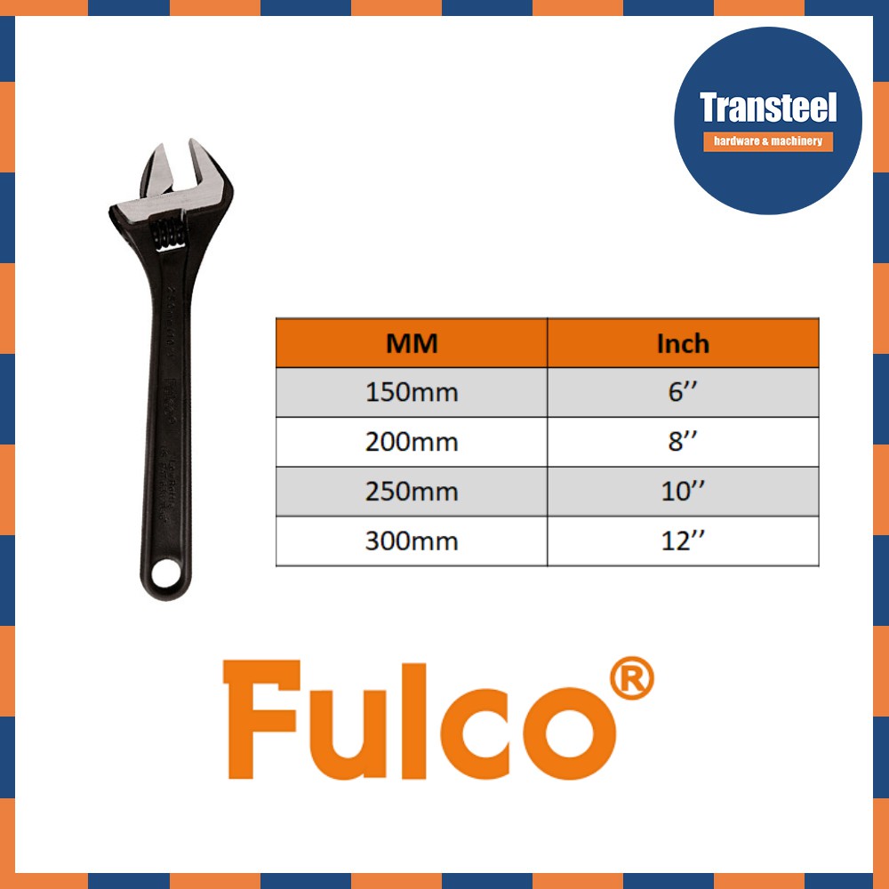 (FULCO) CHROME VANADIUM STEEL ADJUSTABLE WRENCH 6'' (120MM) - 12 ...