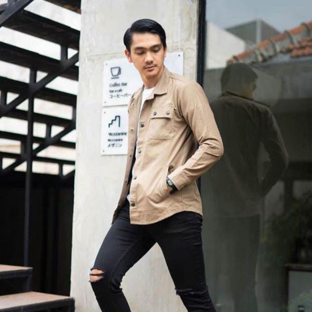 KEMEJA Shirt Men Basic Polos Panjang Crem - Shirt Semi Parka Trucker ...