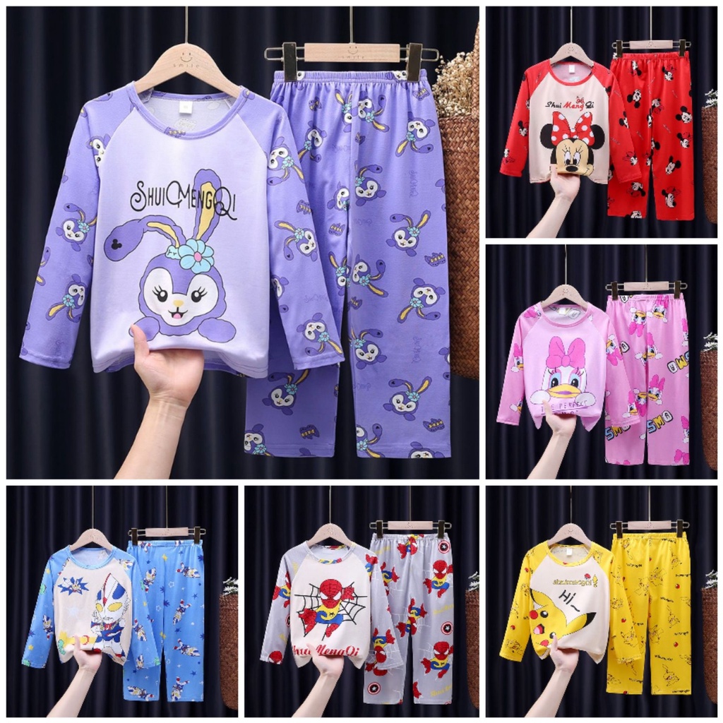 pyjamas kids long-sleeved girl&boy cartoon clothing suit trendy Baju ...