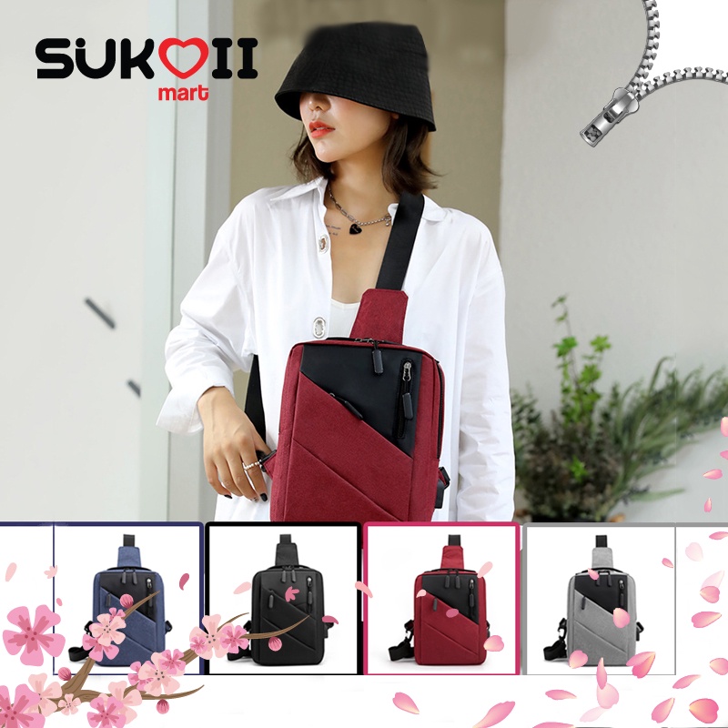 SKOI USB Large Capacity Men Chest Bag Korean Casual Women One Shoulder ...