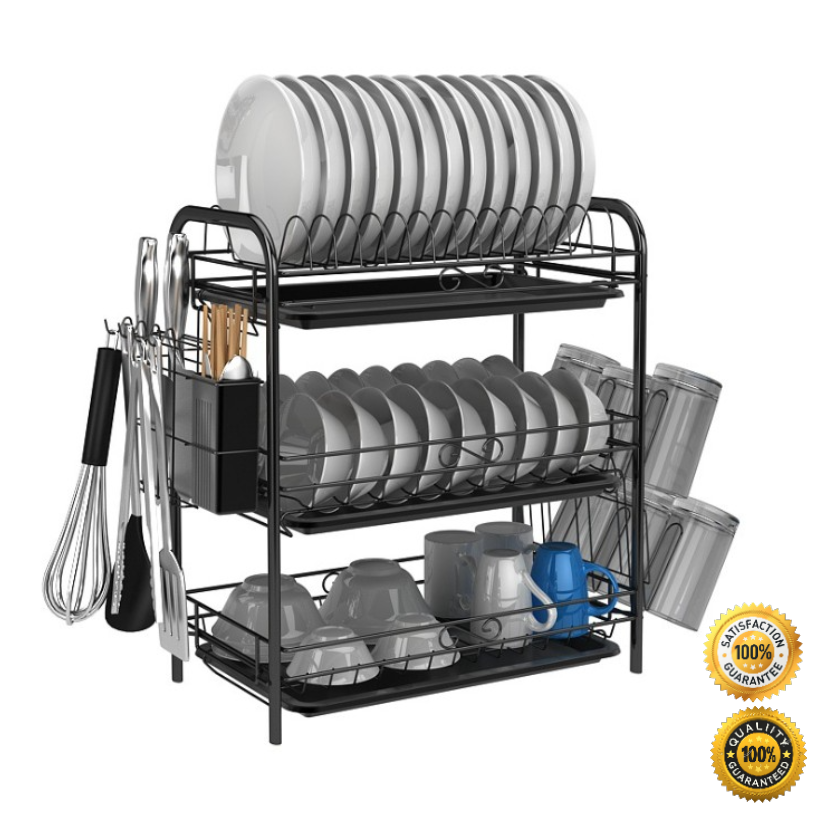 2/3 Layers Plating Steel Dish Rack Organizer with Tray / Rak Simpanan ...