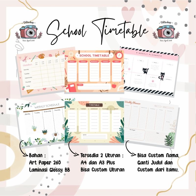 Custom Lesson Schedule / School Timetable / Weekly Planner / Monthly ...