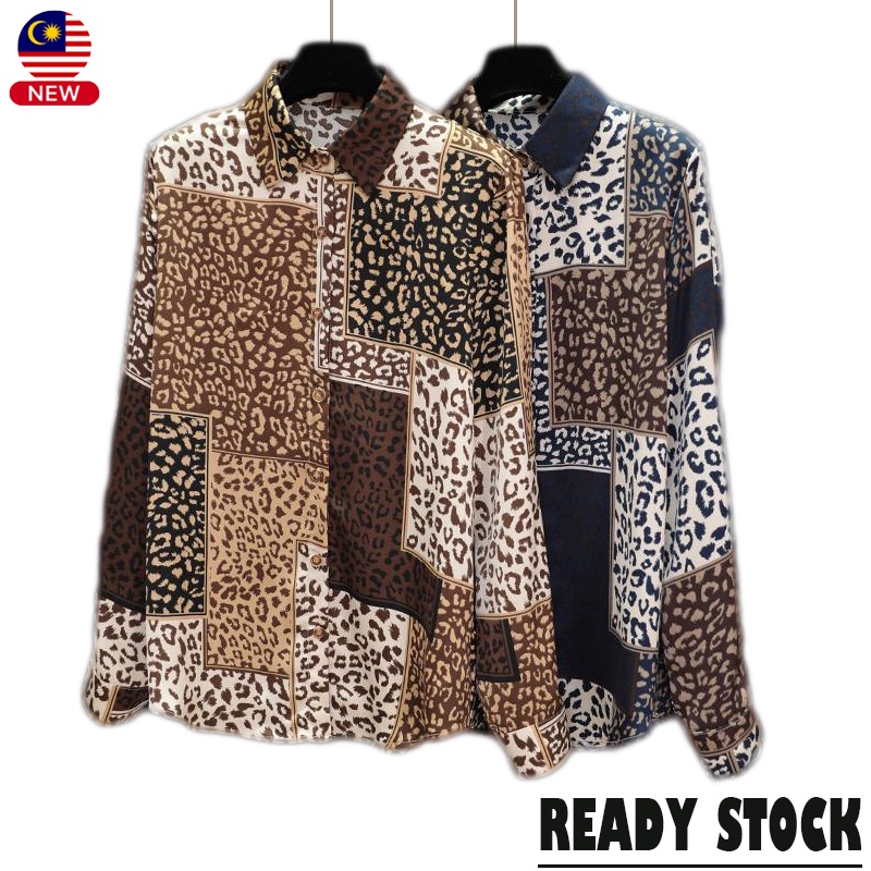 🌸READY STOCK🌸 Woman Leopard Print Blouse Autumn Ladies Long Sleeved ...