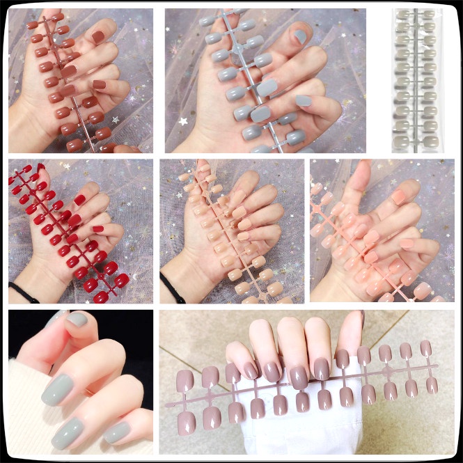 24pcs/Short round solid color fake nails/Finished nails/Wearable nails ...