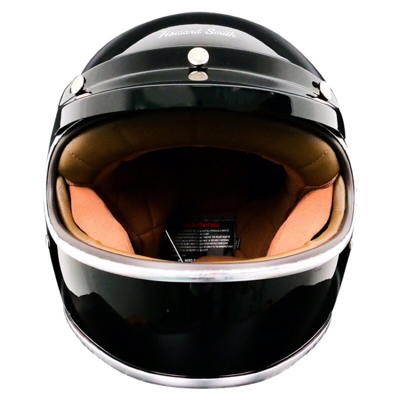 Full FACE RETRO CAFE RACER HOWARD SMITH DEEP BLACK CARGLOSS HELMET ...